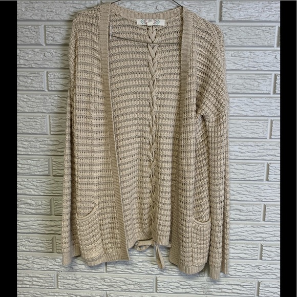 Pink Rose | Sweaters | 5 Pink Rose Knit Cream Cardigan Laceup Back ...